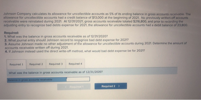 Solved Johnson Company calculates its allowance for | Chegg.com