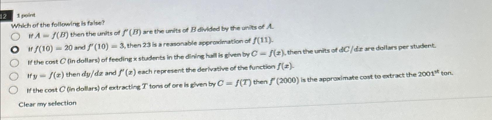 Solved 121 ﻿pointWhich of the following is false?If A=f(B) | Chegg.com