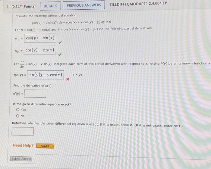 Solved 1. [0.34/1 Points] DETAILS Consider the following | Chegg.com