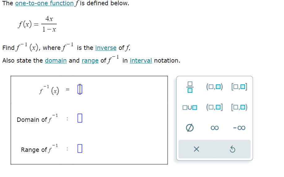 Solved The one-to-one function f ﻿is defined | Chegg.com
