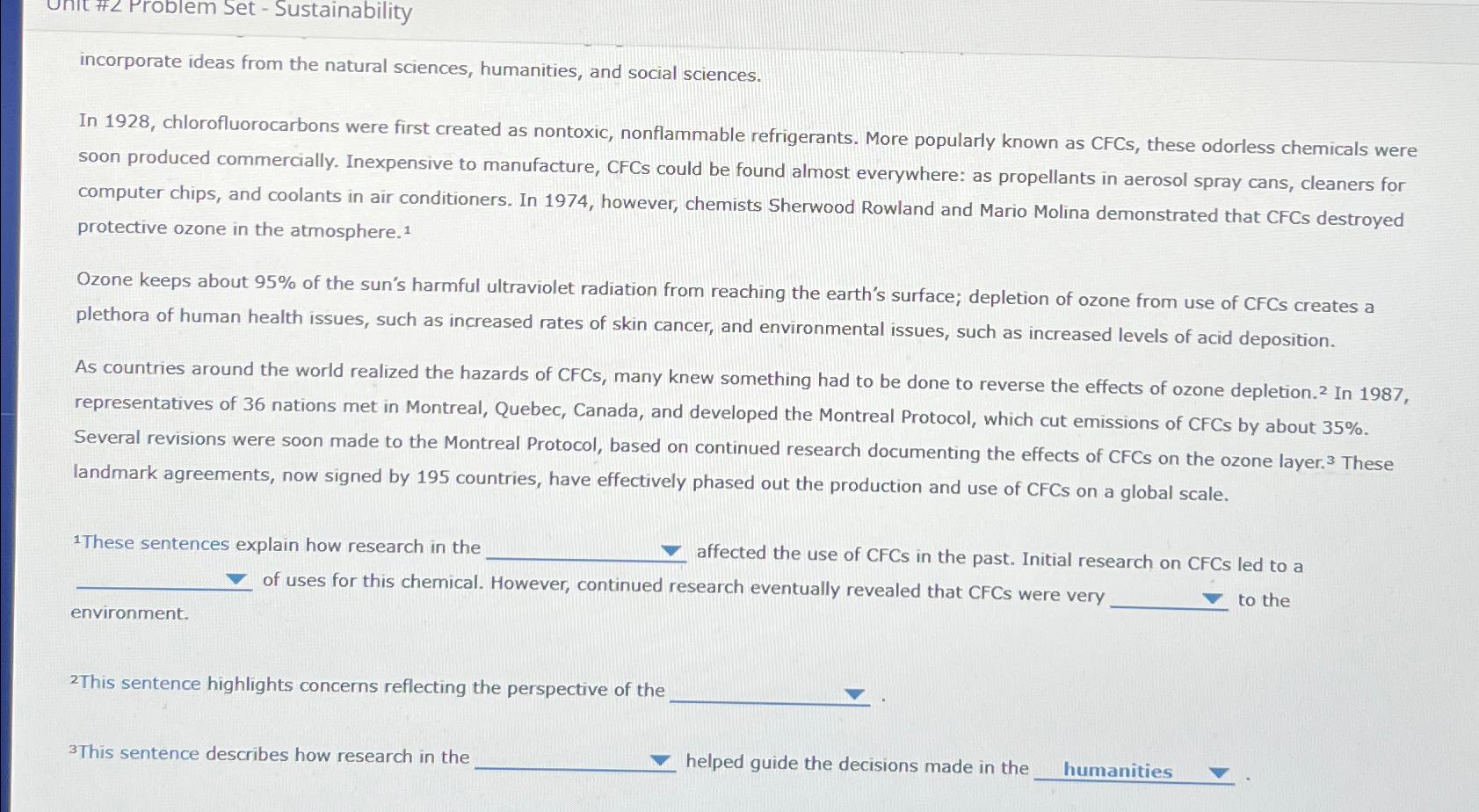 Solved Unit # 2 ﻿Problem Set - ﻿Sustainabilityincorporate | Chegg.com