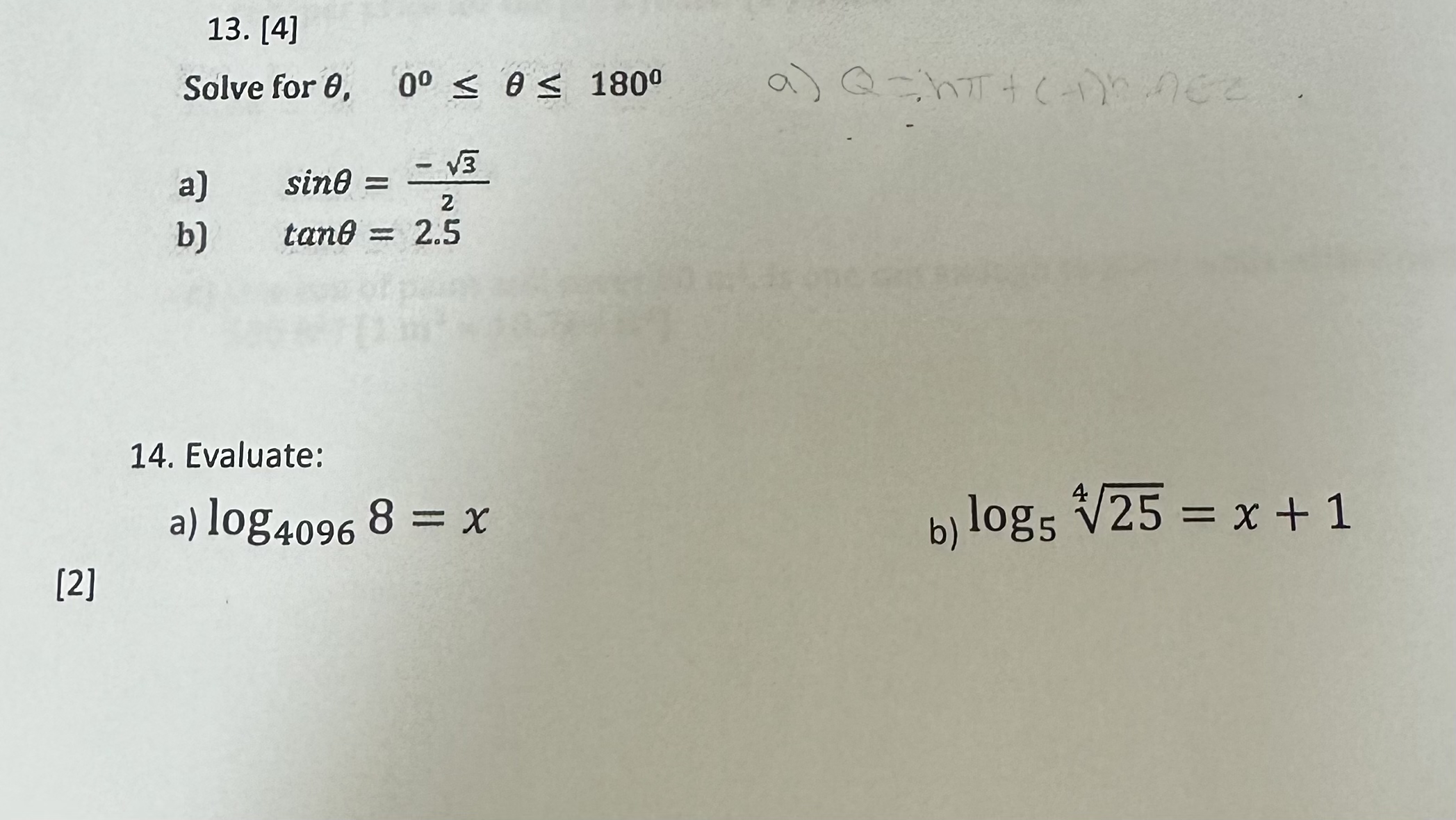 Solved Please solve question 13 ﻿and 14 ﻿[4]Solve for | Chegg.com
