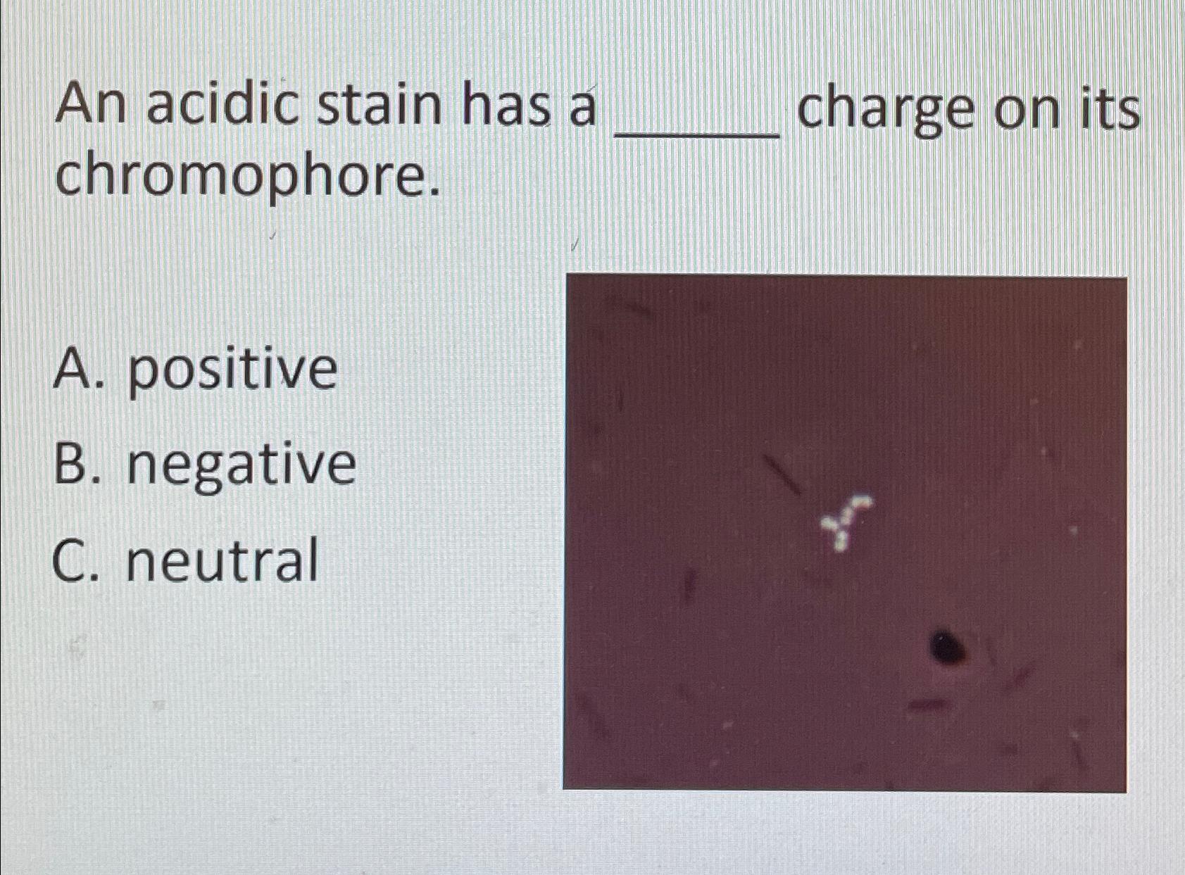 Solved An acidic stain has a charge on its chromophore.A. | Chegg.com ...