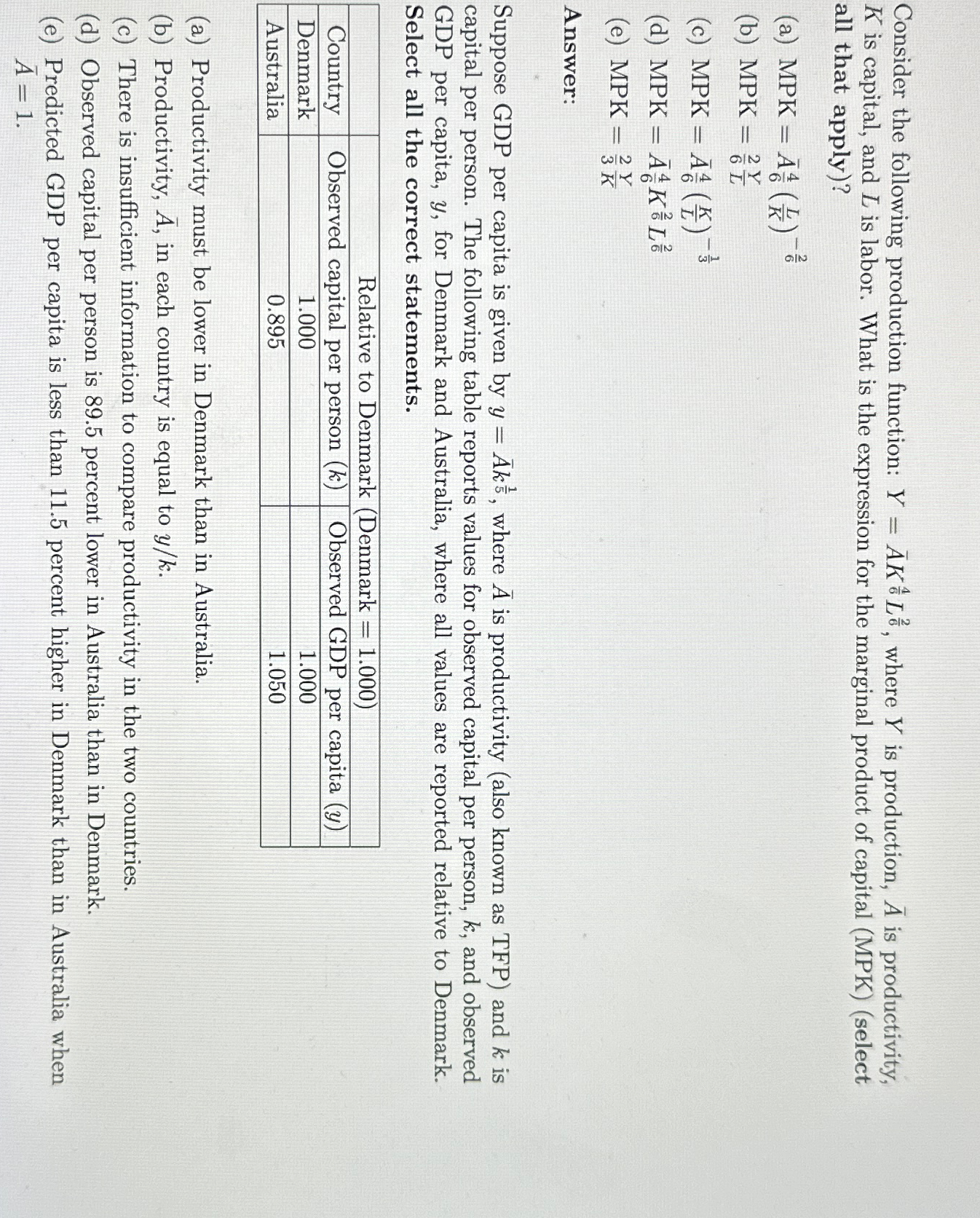 Solved Consider The Following Production Function