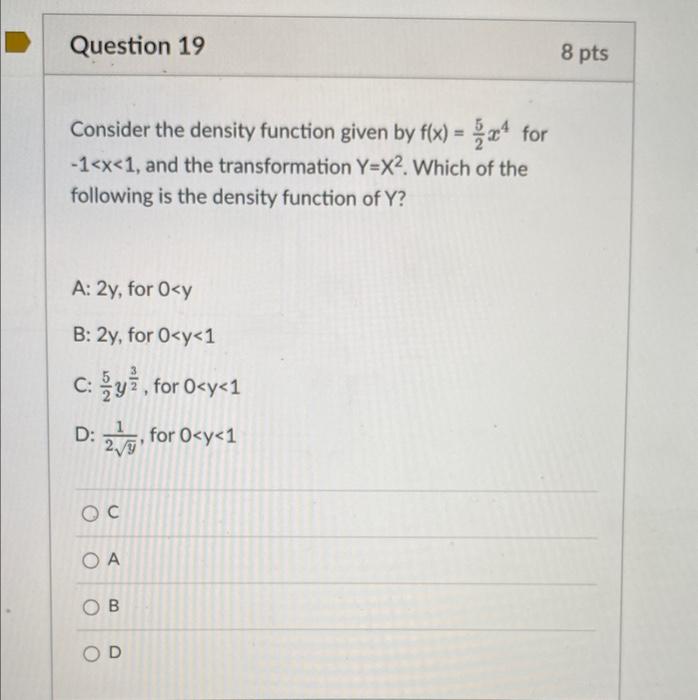 Solved Consider the density function given in the table. | Chegg.com