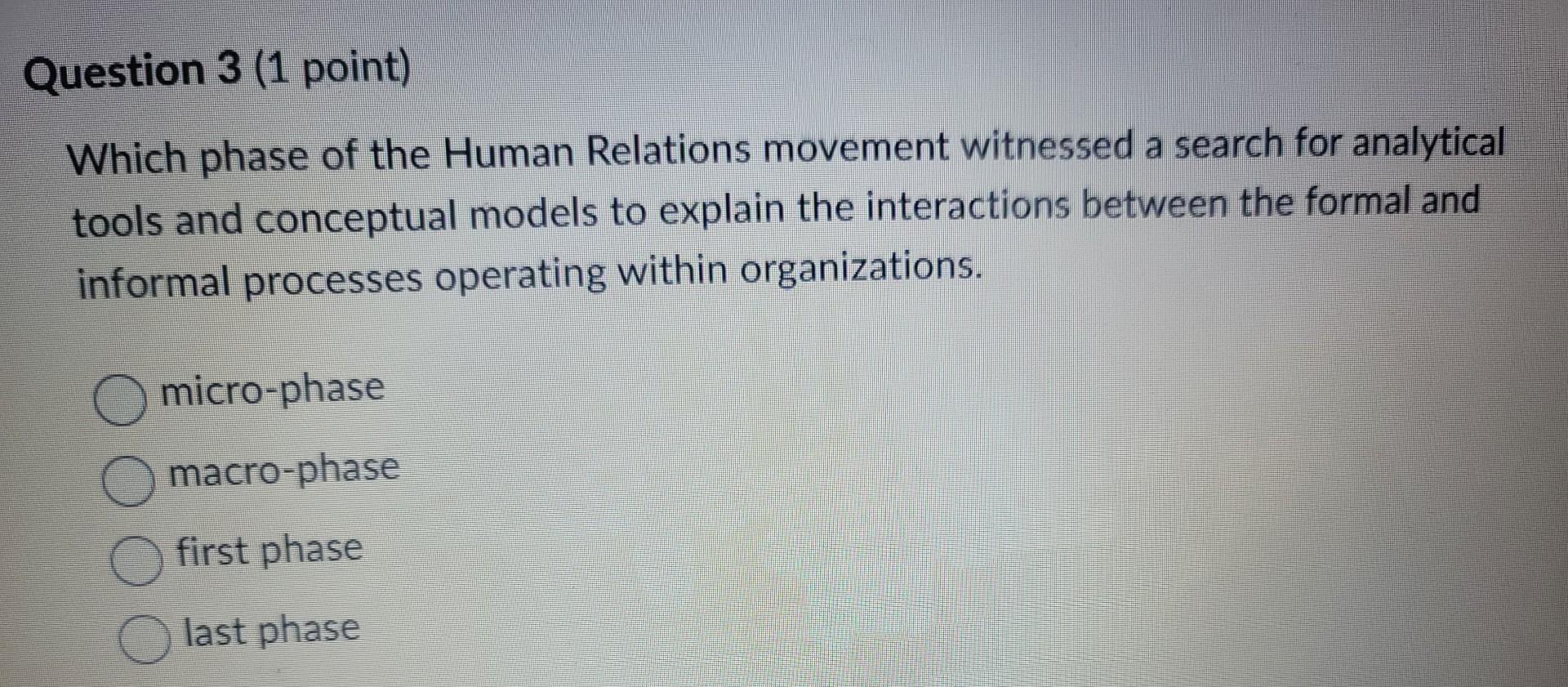 Solved Which phase of the Human Relations movement witnessed | Chegg.com