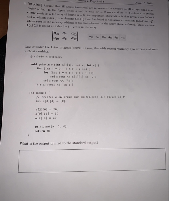 Solved April 16, 2000 10 points Assume that 2D anys | Chegg.com