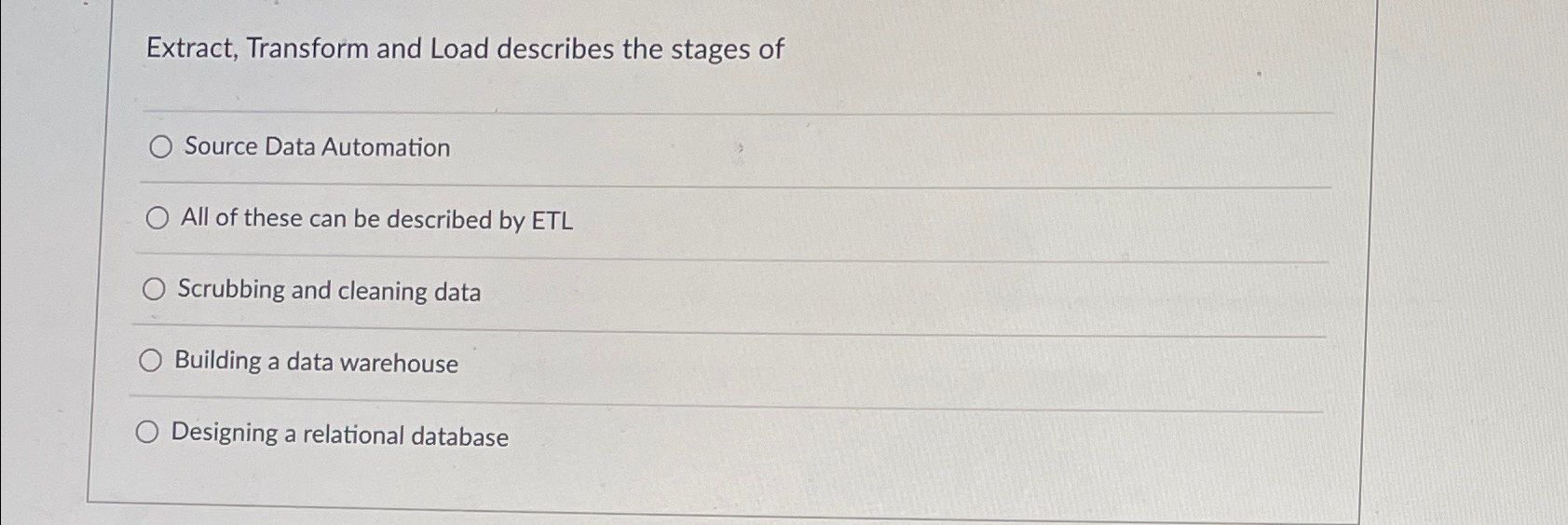 Solved Extract, Transform and Load describes the stages | Chegg.com