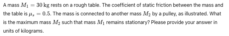 Solved A mass M1=30kg ﻿rests on a rough table. The | Chegg.com