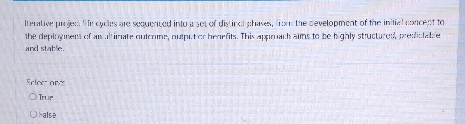Solved Iterative project life cycles are sequenced into a | Chegg.com