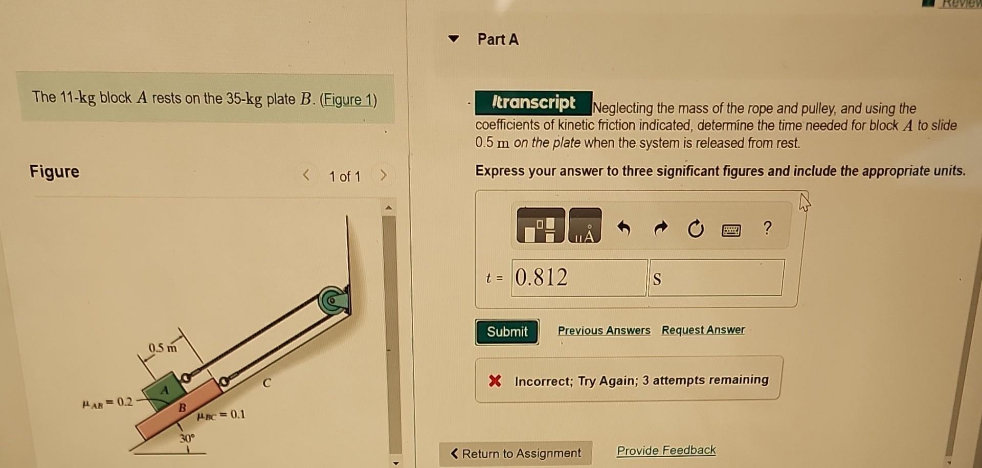 Solved The 11-kg block A rests on the 35-kg plate B. (Figure | Chegg.com