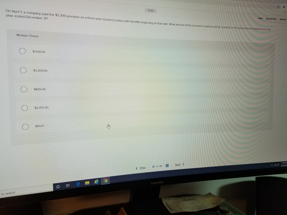 Solved On Apr 1, a company paid the $3,300 premium on a | Chegg.com