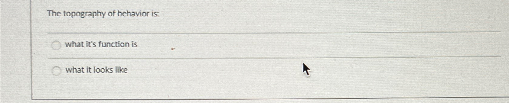 Solved The topography of behavior is:what it's function | Chegg.com