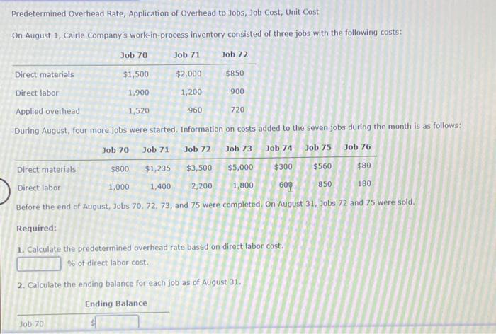 Solved Predetermined Overhead Rate, Application of Overhead | Chegg.com