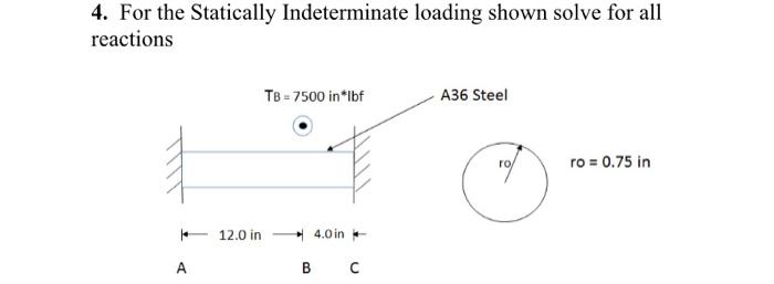 Solved 4. For the Statically Indeterminate loading shown | Chegg.com