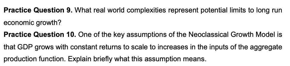Solved One of the key assumptions of the Neoclassical Growth | Chegg.com