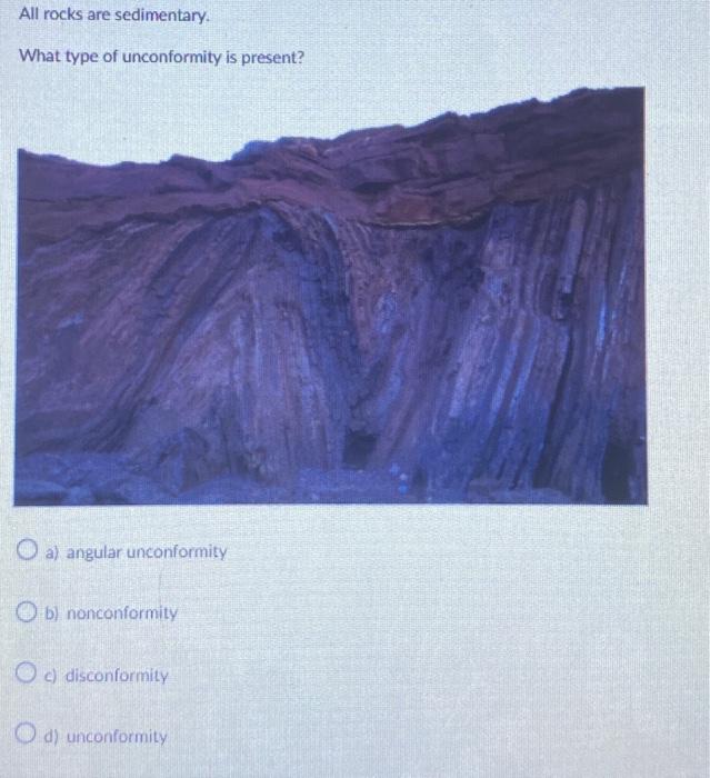 Solved All are sedimentary rocks. What type of unconformity | Chegg.com