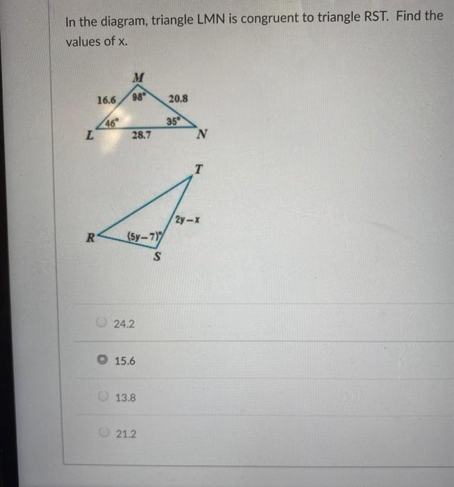 Solved In the diagram, triangle LMN is congruent to triangle | Chegg.com