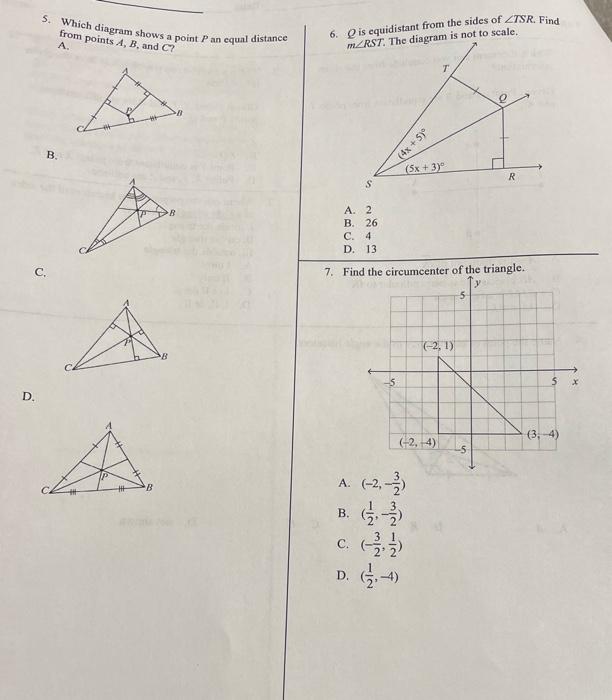 Solved 5. Which diagram shows a point P an equal distance | Chegg.com