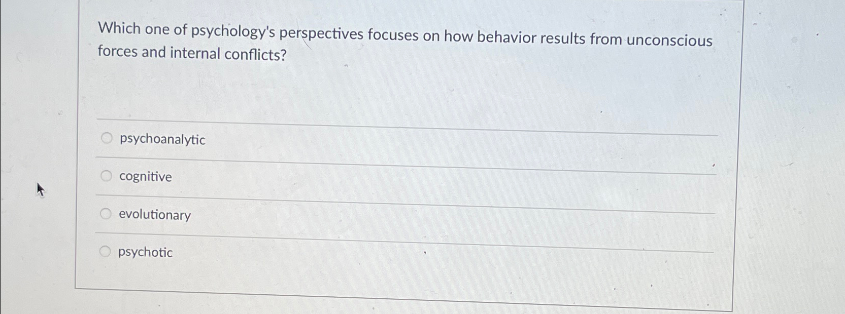 Solved Which one psychology's perspectives focuses on how | Chegg.com
