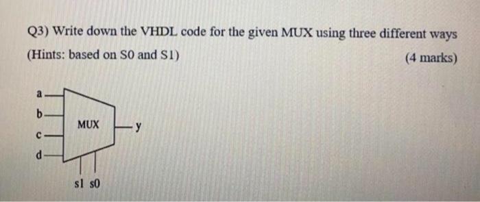 Solved Q3) Write down the VHDL code for the given MUX using | Chegg.com
