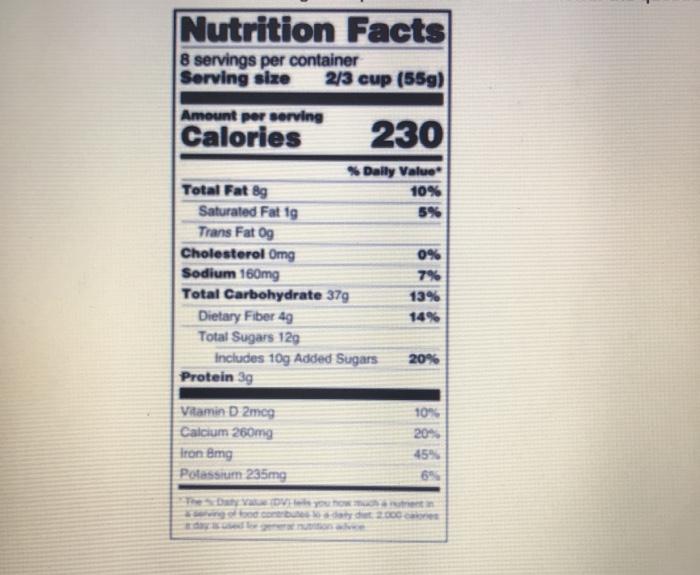 Solved Nutrition Facts 8 servings per container Serving size | Chegg.com