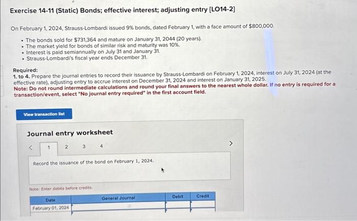 Solved Exercise 14-11 (Static) Bonds; effective interest; | Chegg.com