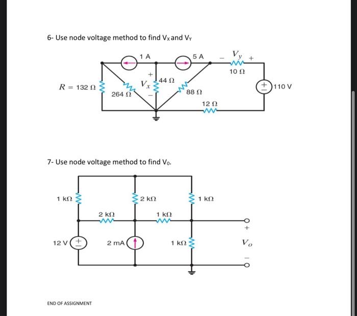 Solved 6- Use node voltage method to find Vx and Vy 1A 5A V, | Chegg.com
