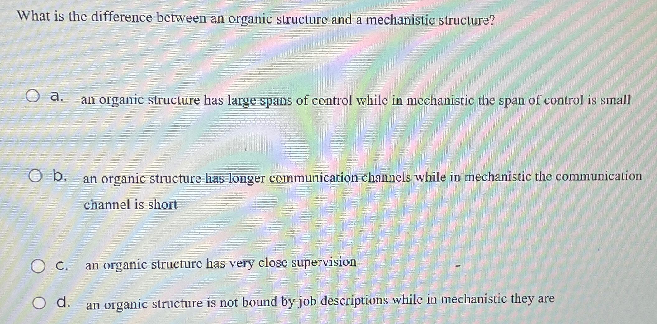Solved What is the difference between an organic structure | Chegg.com