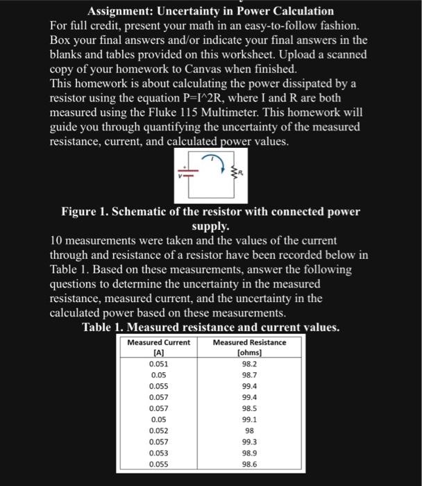 Assignment: Uncertainty in Power Calculation For full | Chegg.com