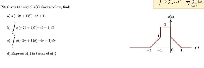 Solved P2: Given the signal z(t) shown below, find: a) | Chegg.com
