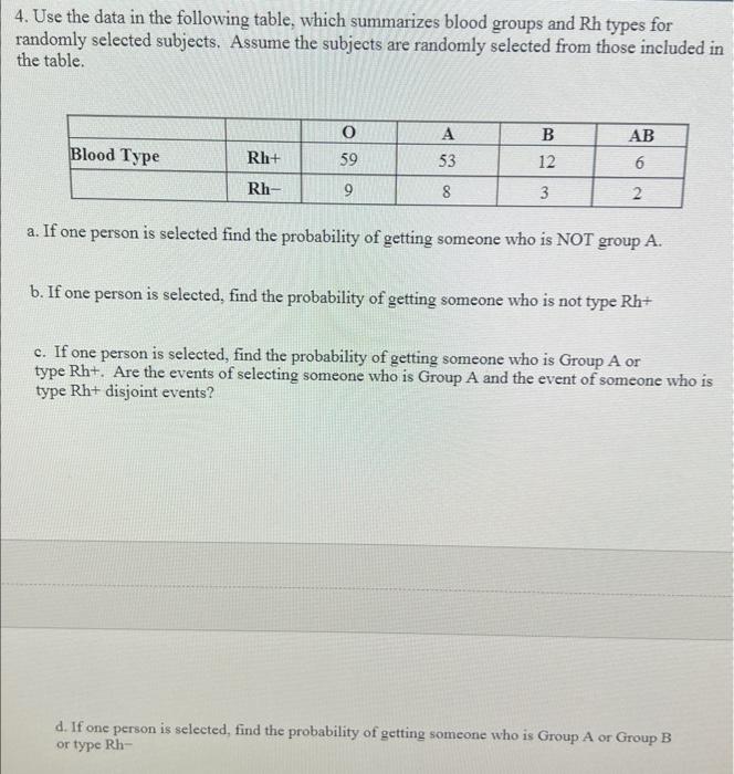 Solved 4. Use the data in the following table, which | Chegg.com