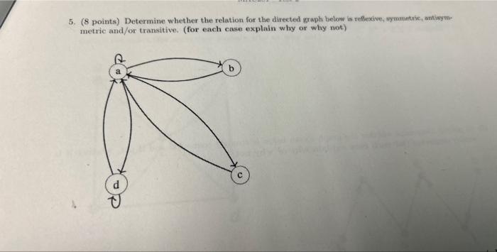 Solved 5. (8 points) Determine whether the relation for the | Chegg.com