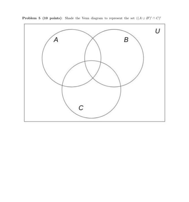 Solved Problem 5 (10 points): Shade the Venn diagram to | Chegg.com Solved Problem 5 (10 points): Shade the Venn diagram to | Chegg.com