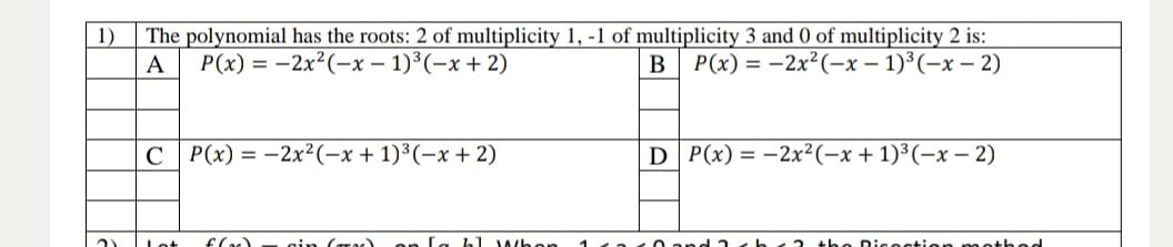Solved \table[[1),The polynomial has the roots: 2 ﻿of | Chegg.com