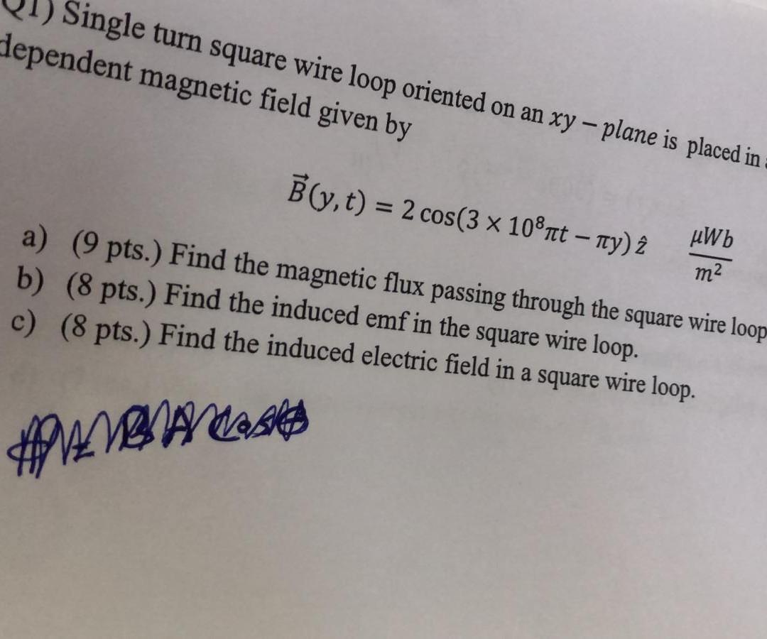 Solved Single turn square wire loop oriented on an xy - | Chegg.com