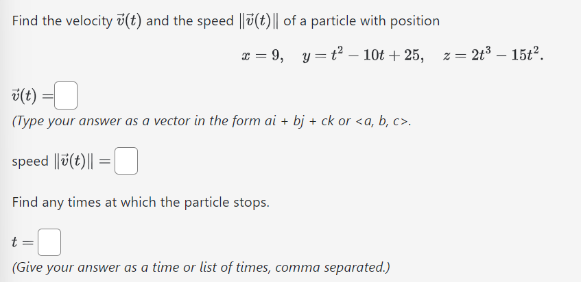 Solved Find the velocity vec(v)(t) ﻿and the speed | Chegg.com