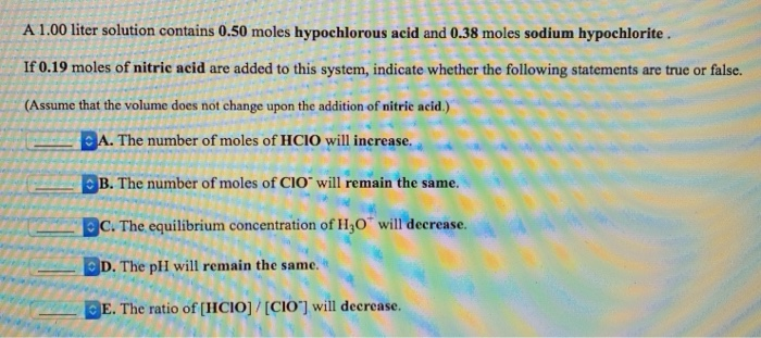 Solved A 1.00 liter solution contains 0.50 moles | Chegg.com