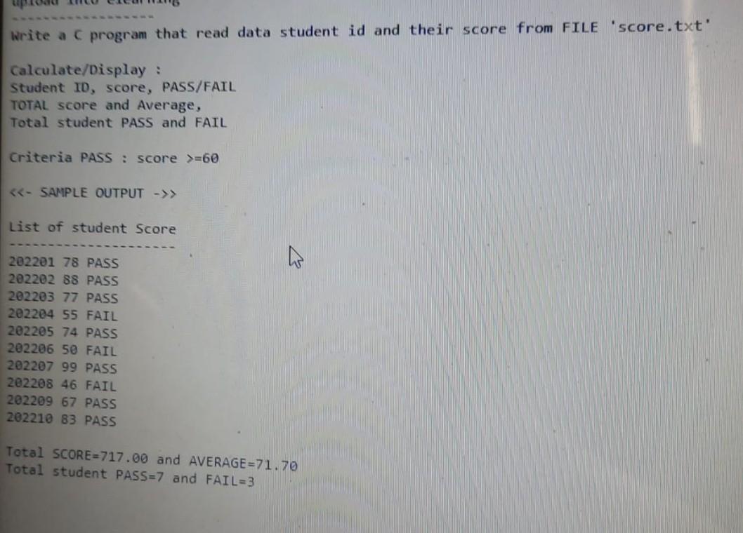 Solved Write a c program that read data student id and their | Chegg.com