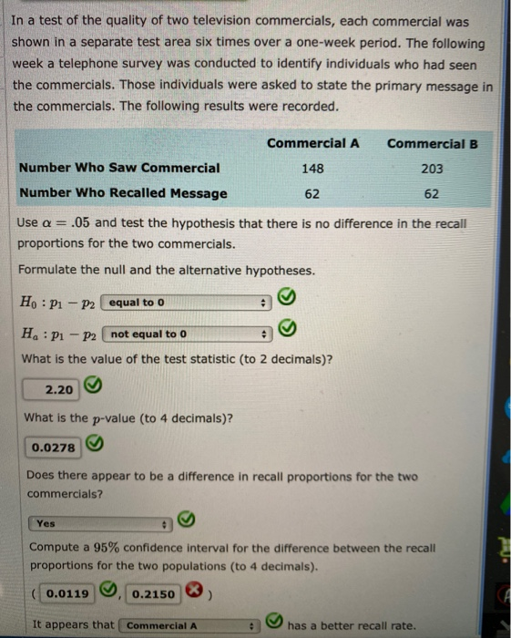 Solved In a test of the quality of two television | Chegg.com