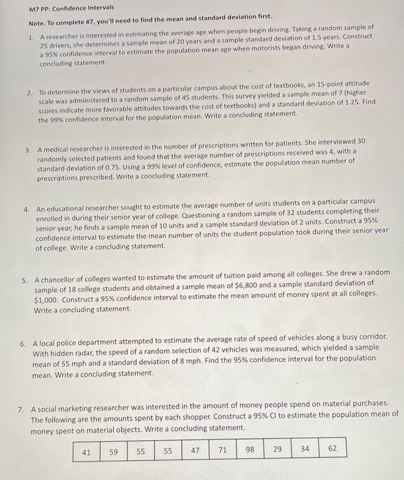 Solved Note. To complete H7, you'll need to find the mean | Chegg.com