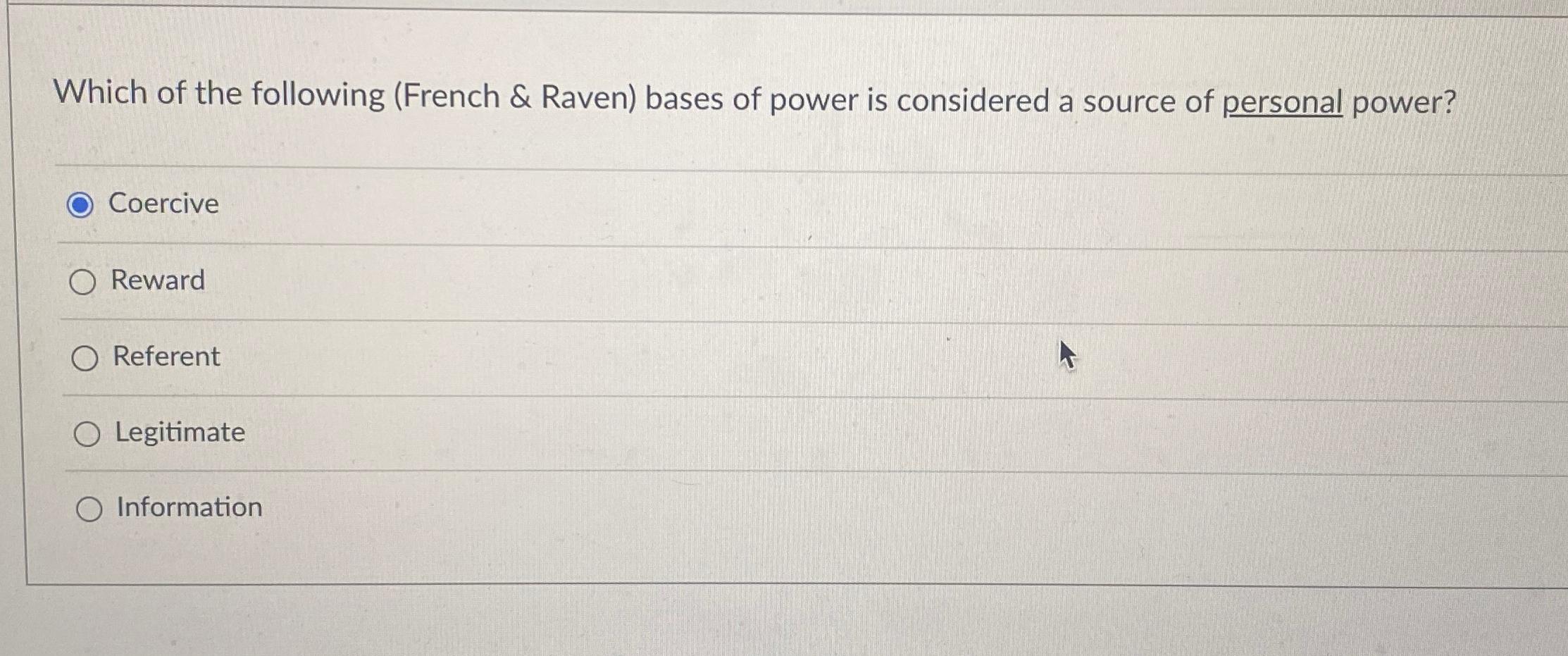 Solved Which of the following (French & Raven) ﻿bases of | Chegg.com