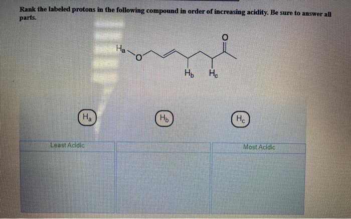 Solved Rank the labeled protons in the following compound in | Chegg.com