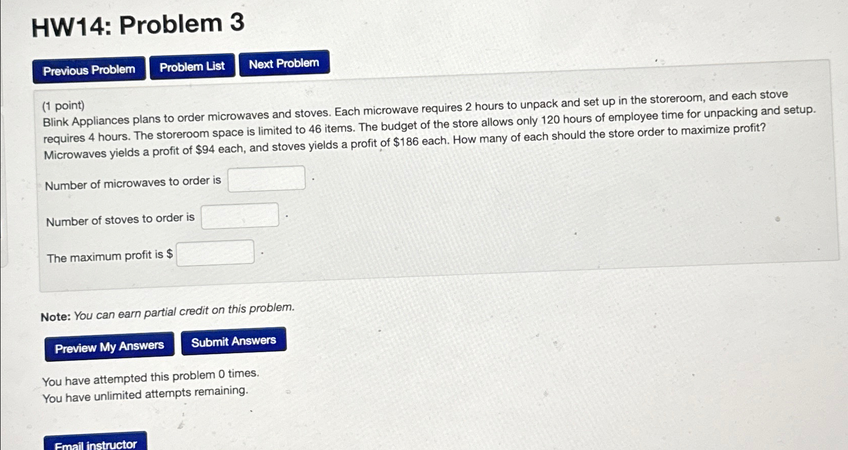 Solved HW14: Problem 3(1 ﻿point)Blink Appliances plans to | Chegg.com