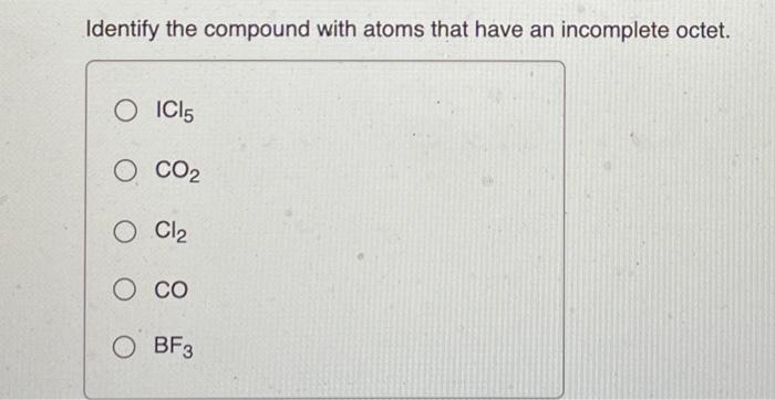 Solved Identify the compound with atoms that have an | Chegg.com