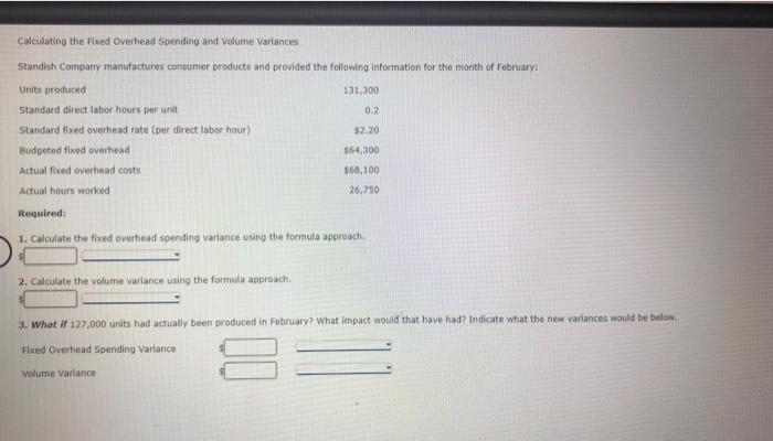 Solved Calculating the Fixed Overhead Spending and Volume | Chegg.com