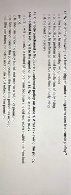 Solved Which of the following is a benefit trigger under a | Chegg.com