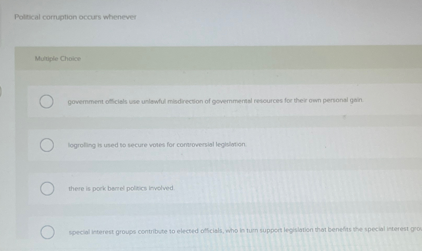 Solved Political corruption occurs wheneverMultiple | Chegg.com