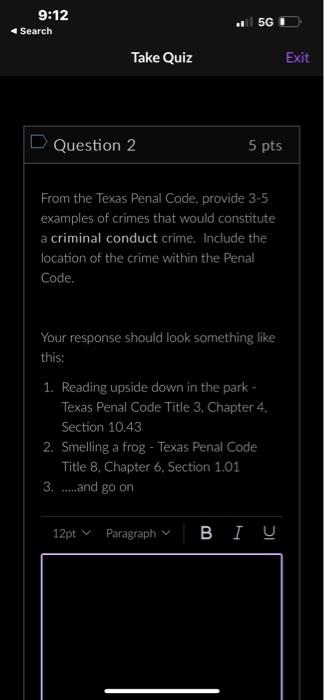 Question 2 5 pts From the Texas Penal Code, provide | Chegg.com