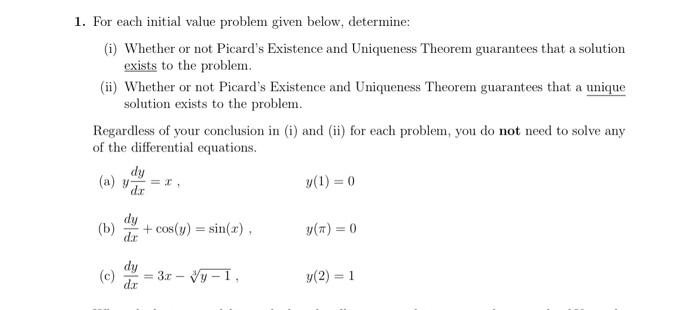 Solved 1. For each initial value problem given below, | Chegg.com
